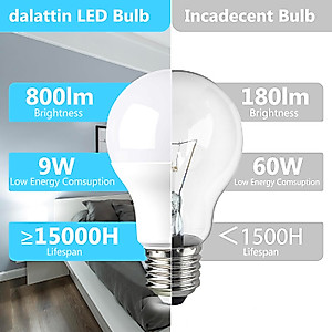 dalattin 24 Pack LED Bulbs Daylight White 5000K, 60 Watt Equivalent A19 Standard Bulbs, E26 Base, 800 LM, Efficient 9W Energy Saving, Non-Dimmable, 80+ CRI, 120V, UL Listed, for Living Room, Office