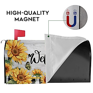 Auirre Spring Summer Welcome Mailbox Cover Magnetic Standard 21" x 18", Sunflower Butterfly Decorative Flower Buffalo Plaid Check Fall Post Letter Box Wrap Farmhouse Rustic Decor for Garden Yard