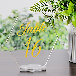 20 Pack Acrylic Wedding Table Numbers 1-20 with Stand, Clear Acrylic Sign Hexagonal Table Numbers for Wedding, Reception, Event Party, Hotels