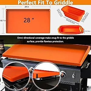 Silicone Griddle Mat with Grease Cup Liners for Blackstone 28" Griddle, High-Wall & Full-All-Encompassing Heavy Duty Food Grade Silicone Grill Buddy Mat, Protecttion Griddle from Dirt & Rust (Orange)