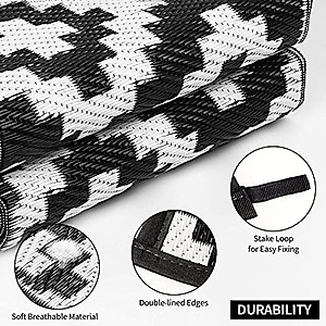 Outdoor Patio Rug Waterproof - 4x6 ft Black Outdoor Carpet, Plastic Straw Area Rug for Patios Clearance, Outdoor Rugs for Camping, Porch, Deck, Rv, Camper, Balcony, Backyard