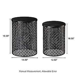 glitzhome Nesting Side Table Set of 2 Decorative Garden Stools for Indoor Outdoor Heavy Duty Metal Frame Side Table Modern End Table, Glossy Black