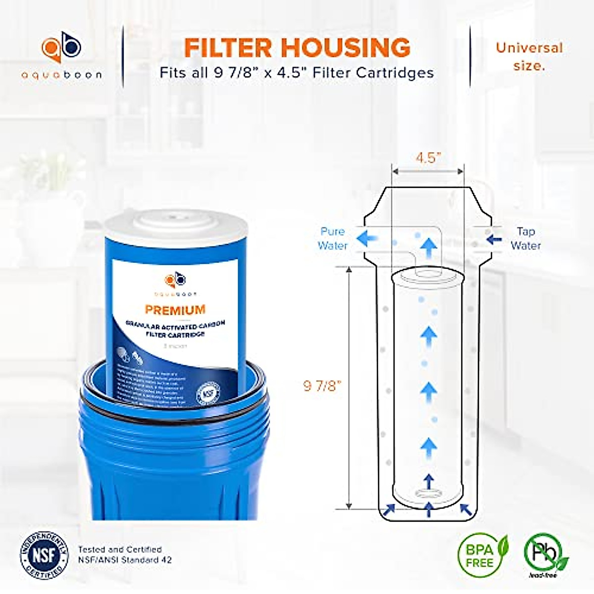 Aquaboon Premium 5 Micron 10" x 4.5" Whole House Coconut Shell Granular Activated Carbon (GAC) Water Filter Replacement Cartridge, 2 Pack