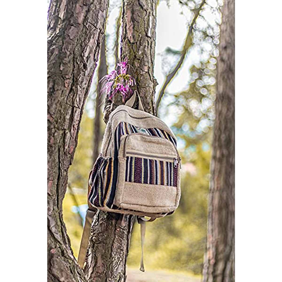 Fwosi Hippie Backpacks - Unisex Hemp Bookbag for School, Day Hiking & Travel - Lightweight, Multi-Pocket, 5 Compartments for Books, Purse, Wallet, Everyday Accessories - Handmade Crafts from Nepal