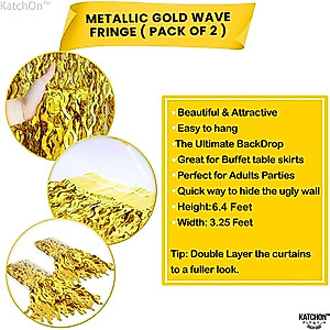 KatchOn, XtraLarge Wave Gold Backdrop Curtain - 6.4x3.2 Feet, Pack of 2 | Gold Fringe Curtain Backdrop for Gold Streamers Party Decorations | Gold Foil Curtain | Golden Birthday Decorations for Boys