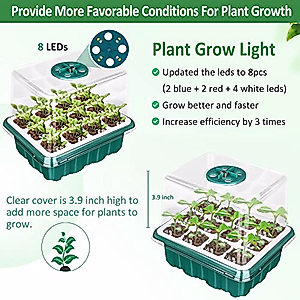 Rarello 3 Packs Seed Starter Tray with Grow Light,Reusable Pop-Out Seed Starter Kit,36 Cells Seedling Starter Trays with Humidity Domes,Indoor Gardening Plant Germination Trays for Seeds Starting