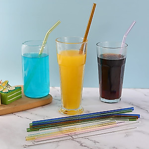 [12 Pcs] Reusable Colorful Long Glass Straws - 11" x 8mm and 9" x 8mm Shatter Resistant Each Including 3 Straight and 3 Bent with 2 Cleaning Brush Perfect for 30 oz 20 oz Tumblers Juice Coffee