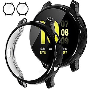 [2Pack] Tensea Compatible with Samsung Galaxy Watch Active 2 Screen Protector Case 44mm, Bumper Full Around Cover for Samsung Galaxy Watch Active2 44 (Black, 44mm)