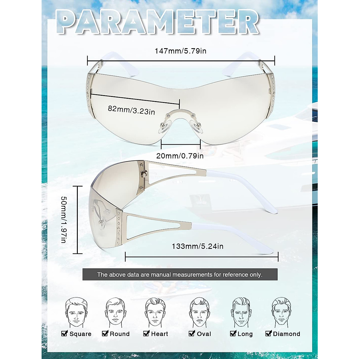 TIANYESY Y2K Sunglasses For Women Men Fashion Shield Rimless Wrap Around Sunglass Gradient Lens Trendy Oversize Sun Glasses (Silver+Gradual Tan)