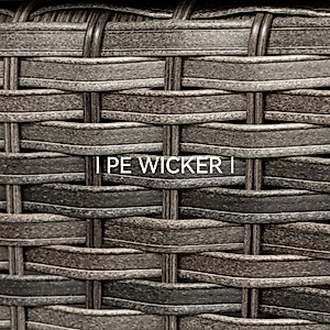 Gardenbee 5 Pieces Patio Conversation Set, Two Wicker Chairs, A Side Table and Two Ottomans with 3.5-inch Seat Cushions for Backyard, Balcony and Deck, Beige