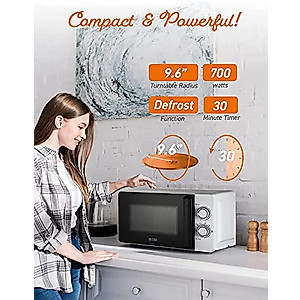 COMMERCIAL CHEF Small Microwave 0.7 Cu. Ft. Countertop Microwave with Mechanical Control, White Microwave with 6 Power Levels, Outstanding Portable Microwave with Convenient Pull Handle