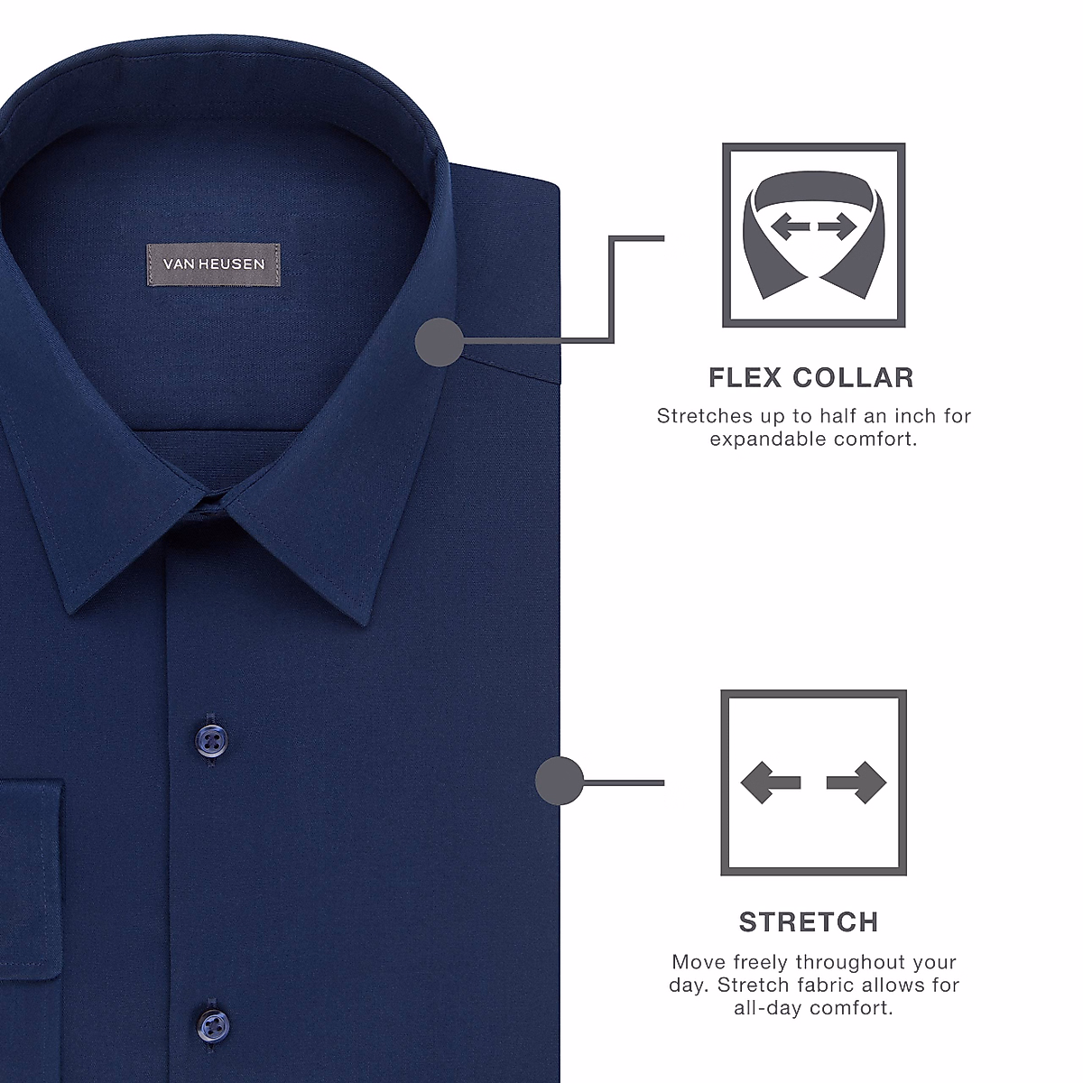 Van Heusen Men's Dress Shirt Regular Fit Flex Collar Stretch Solid, Hearth, 17.5" Neck 32"-33" Sleeve