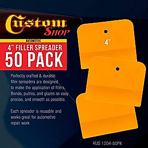 Custom Shop - 4 Inch Body Filler Spreaders (Box of 50) for Automotive Body Fillers, Putties and Glazes - Easy, Precise, and Reusable Application - 50 Pack