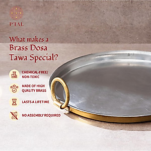 P-TAL Brass Dosa Tawa 28cm Naturally Non Stick Tawa for Dosa with Handles 100% Healthy Dosa Pan with No Teflon/Chemical Coating Handcrafted Ptal Brass Utensils for Kitchen