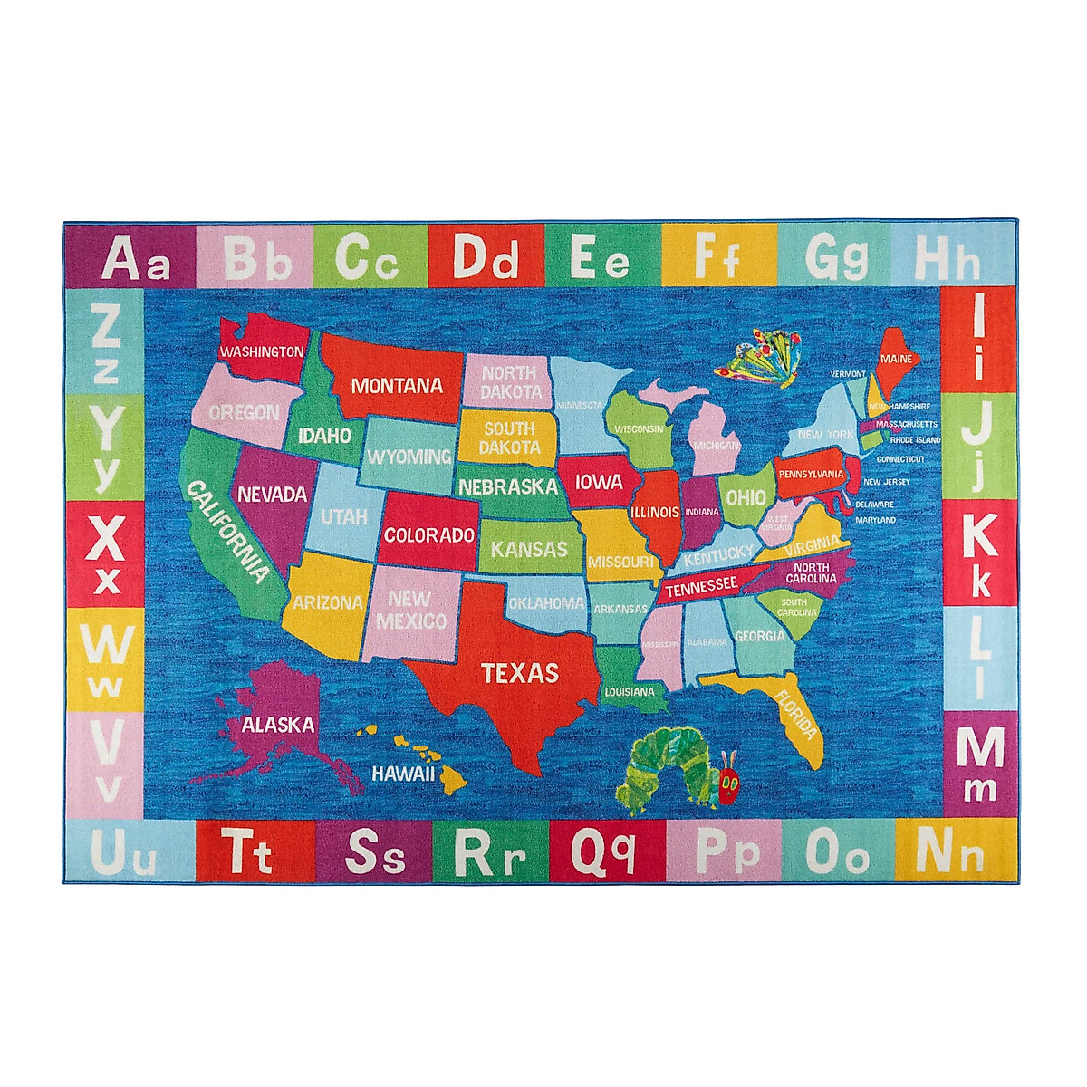 Eric Carle Elementary USA Map Kids Machine Washable Area Rug Blue/Red, 35"x51"