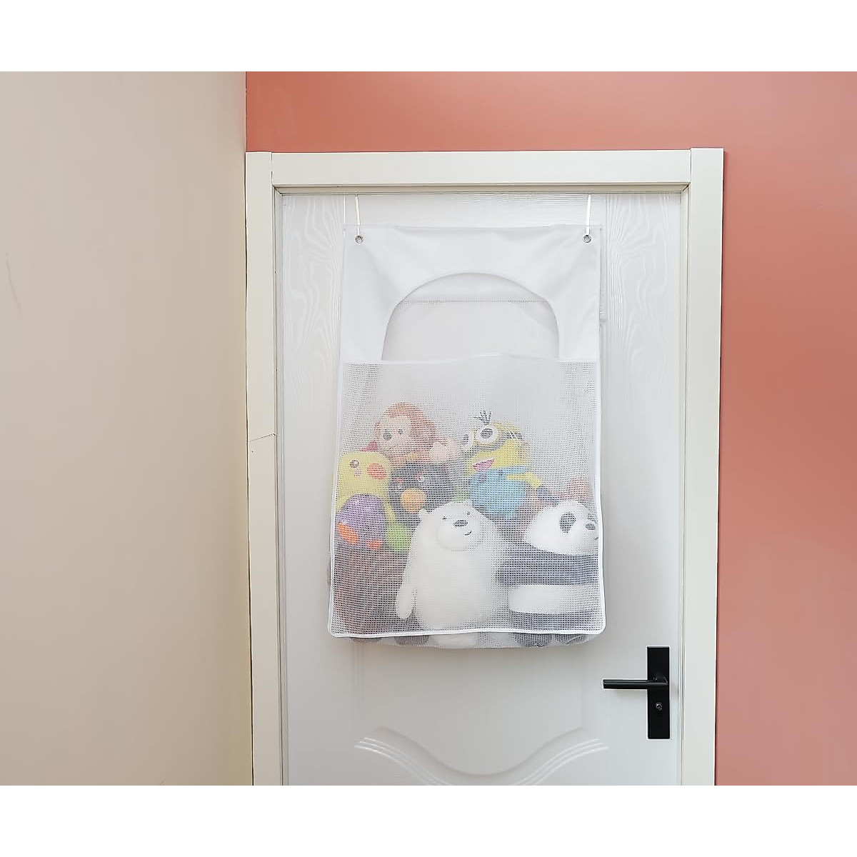 ALYER Hanging Mesh Laundry Hamper with Big Opening,Over The Door Toy Storage Bag with Bottom Zipper,Two Hanging Options Available(White)