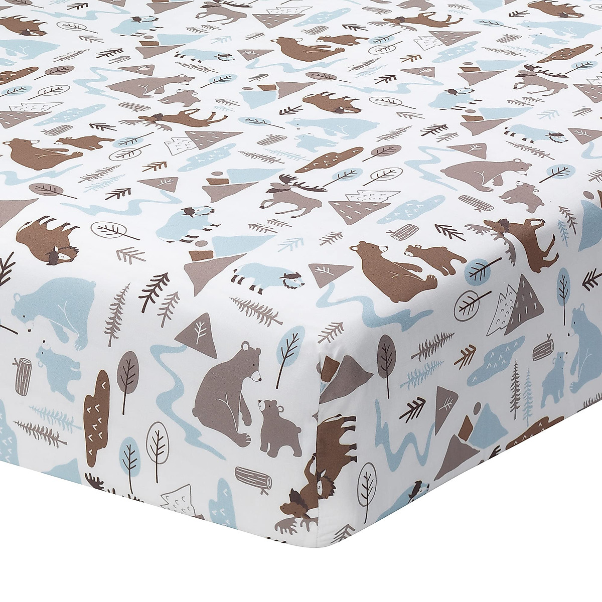 Lambs & Ivy Big Sky Blue/Brown Woodland Animals 4-Piece Baby Crib Bedding Set