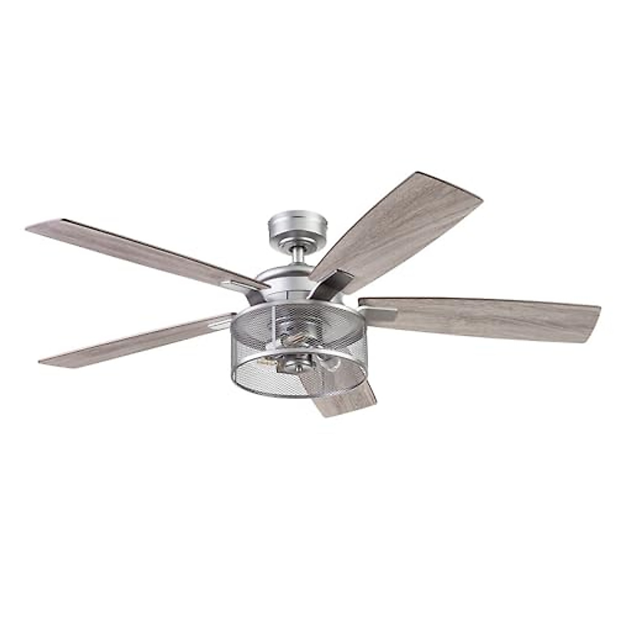 Honeywell Ceiling Fans Carnegie, 52 Inch Industrial Style Indoor LED Ceiling Fan with Light, Remote Control, Dual Mounting Options, 5 Dual Finish Blades, Reversible Airflow - 51460-01 (Pewter)