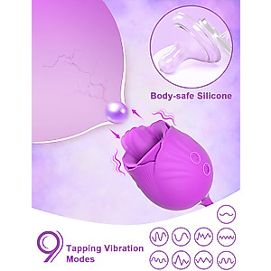 Rose Sex Stimulator for Women,4 in1 Sex Toys,Vibrator Dildo with 9 Tapping & 9 Thrusting,Tongue Licking Anal Adult Women Sex Toy for Clit Nipple Licker G Spot Stimulation for Women Couples