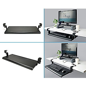 Aidata KB-1010 Desk-Clamp Keyboard Tray, Black, Easy to Install on Any Work Surface, Sturdy Metal Clamp Fits Onto Desks up to 40mm, Impact-resistant Tray Fits Standard Keyboards
