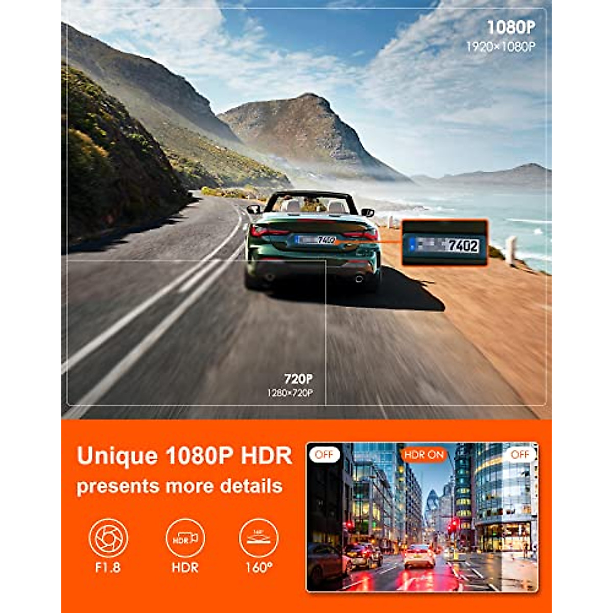 Vantrue E1 Lite 1080P WiFi Mini Dash Cam with GPS and Speed, Free APP, Voice Control Front Car Dash Camera, 24 Hours Parking Mode, Night Vision, Motion Detection, Loop Recording, Support 512GB Max