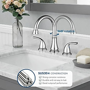 Cinwiny Widespread Bathroom Faucet for Sink 3 Hole 8 inch Deck Mounted Vanity Faucet 2 Handles Bathroom Sink Faucet with Pop up Drain,Polish Chrome,C-Handle