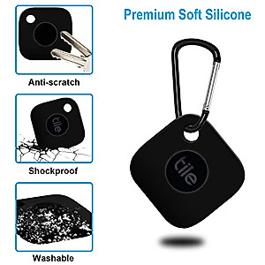 Silicone Case for Tile Mate 2022 Tracker, Scratch Shock Cover with Keychain, Finder and Item Locator Soft Protection Sleeve Skin Cover for Carabiner, Keys, Bags, Cat Dog Collar Holder, Black