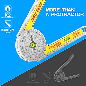 Miter Saw Protractor Angle Ruler, 360 Degree Measure Tool,Angle Finder Gauge with High Accuracy Bubble Level for Carpenters and All Building Trades