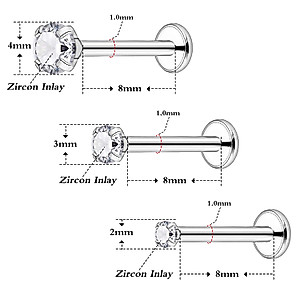 CHARMONLINE Top Push in Threadless 316L Surgical Steel Flat Back Stud for Nose Heart CZ Lip Stud Bone Studs Nose Piercing Jewelry for Women Men…