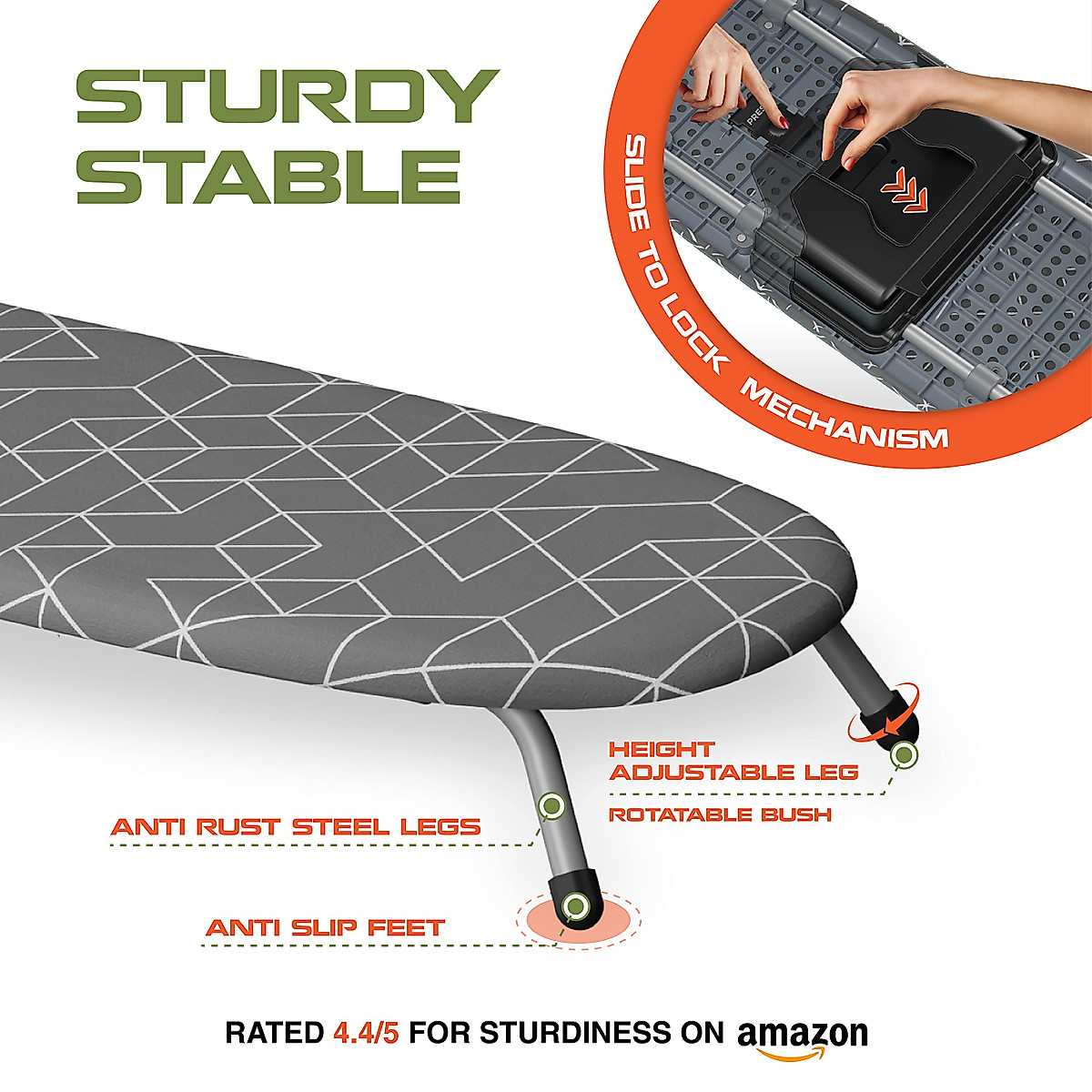 XABITAT Table Top Ironing Board with Wall Mount, D-Crease, Portable Space Saving Mini Laundry Room Iron Board, Foldable Small Ironing Board with Iron Holder, Grey