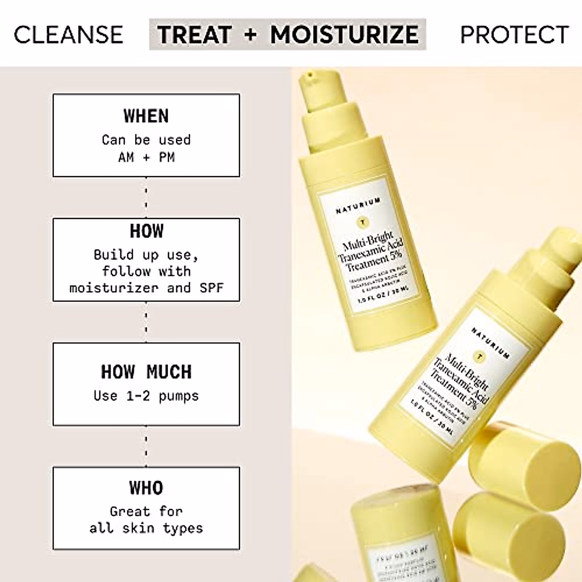 Naturium Multi-Bright Tranexamic Acid Treatment 5%, Brightening & Discoloration Skin Care Treatment, with Encapsulated Kojic Acid & Alpha Arbutin, 1 oz