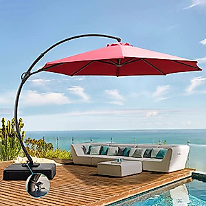 LAUSAINT HOME 12FT Deluxe Patio Umbrella with Base Included, Outdoor Large Hanging Cantilever Curvy Umbrella with 360° Rotation for Pool, Garden, Deck, Lawn (Red, 12FT)