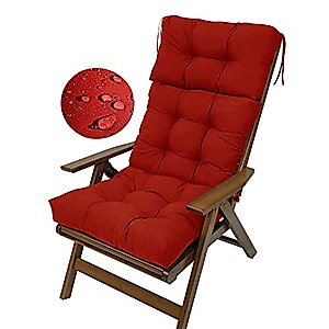 SEAHOME Waterproof Tufted Patio Cushion, Outdoor High Back Chair Pads Rocking Chair Pads, with 4 String Ties, Patio Seat Cushion for Swing Bench Wicker Furniture, Indoor Floor Cushion (red)