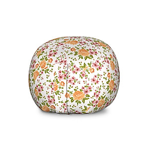 Ambesonne Flower Storage Toy Bag Chair, Vibrant Color Peony Pattern Poppy Love Wedding Celebrations Theme Print, Stuffed Animal Organizer Washable Bag, Large Size, Pale Orange Green Rose