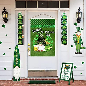 Surfapans Happy St Patricks Day Gnome House Flag 28x40 Inch Double Sided Green Shamrock Clover Outside Burlap Gold Coin Beer Large Outdoor Yard Flags Porch Home Farmhouse Decoration