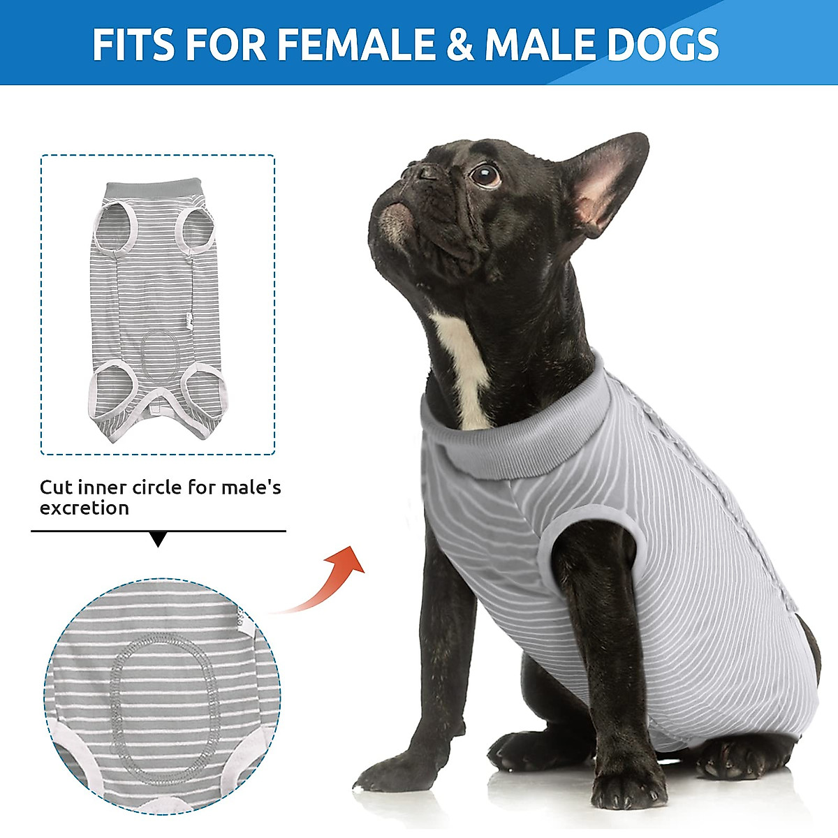 MIGOHI Dog Recovery Suit, Anti Licking Biting Dog Surgical Onesie After Surgery, Professional Dog Bodysuit for Male Female Dogs, Spay & Neuter Dog Shirts for Abdominal Wounds Skin Disease, Grey L