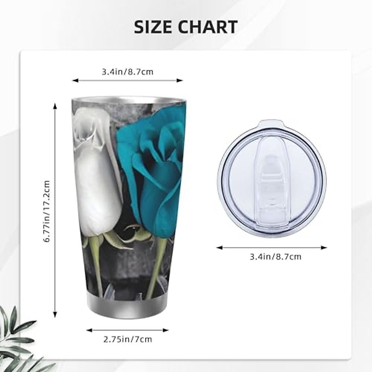 Teal Gray Rose Tumbler with Lid and Straw 20oz Stainless Steel Car Cup for Hot and Cold Drinks, Double Wall Insulated Travel Coffee Mug Reusable Drink Thermos Cup Birthday Gifts