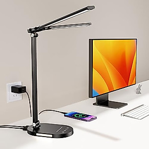 EMOBACO Desk Lamps for Home Office, Eye-Care LED Desk Lamp with USB Charging Port, Touch Control Table Lamp with Night Light Mode, 60 min Timer Desktop Lamp for College Dorm Room Bedroom