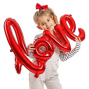 42 Inch Red LOVE Foil Balloons for Valentines Day Decor, 4Pcs Reusable Large Love Mylar Letter Valentines Day Balloons, for Engagement Anniversary Wedding Bridal Shower Valentines Day Decorations