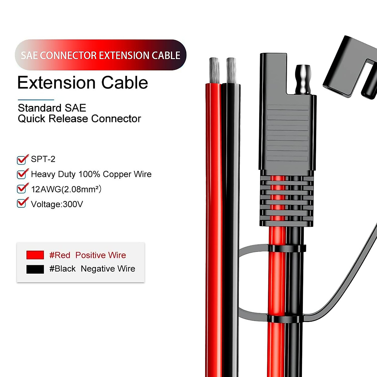 2Pack Solar Cable Extension, BERLAT 14Awg 30Cm Automotive Dc Power Extension for Solar Battery Connection and Transfer, and Automotive Batteries Transfer etc-with Protective Cover