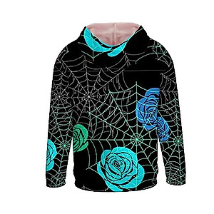Muscularfit men hoodies with zipper Halloween Crewneck Sweatshirt Men Funny Cobweb Floral Print Graphic Tee Shirt Drawstring Long Sleeve Pullover Top time limited deals today Blue 3X