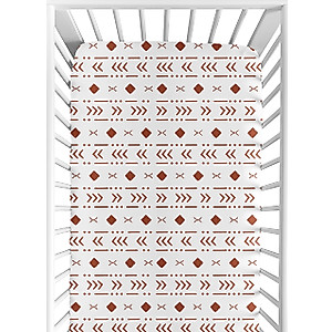 Sweet Jojo Designs White Rust Boho Tribal Mudcloth Boy Girl Fitted Crib Sheet Baby or Toddler Bed Nursery - Orange Woodland Bohemian Southwest Geometric Arrow Gender Neutral Aztec Mud Cloth