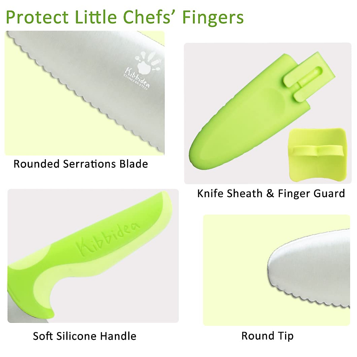 Kibbidea Kids Safe Kitchen Knife with Cutting Board, Kids Knife Set for Real Cooking, BPA-free, Stainless Steel Kids Chef's Knife Set for Cutting Fruits and Veggies