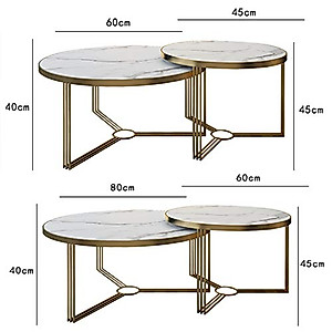 2 Piece Round Nested Coffee Table, Artificial Marble Tabletop Metal Frame Coffee Table for Living Room, Small Side Coffee Table
