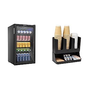 EUHOMY Beverage Refrigerator and Cooler, 126 Can Mini fridge with Glass Door, Small Refrigerator with Adjustable Shelves & Mind Reader 6 Compartment Upright Breakroom Coffee Condiment