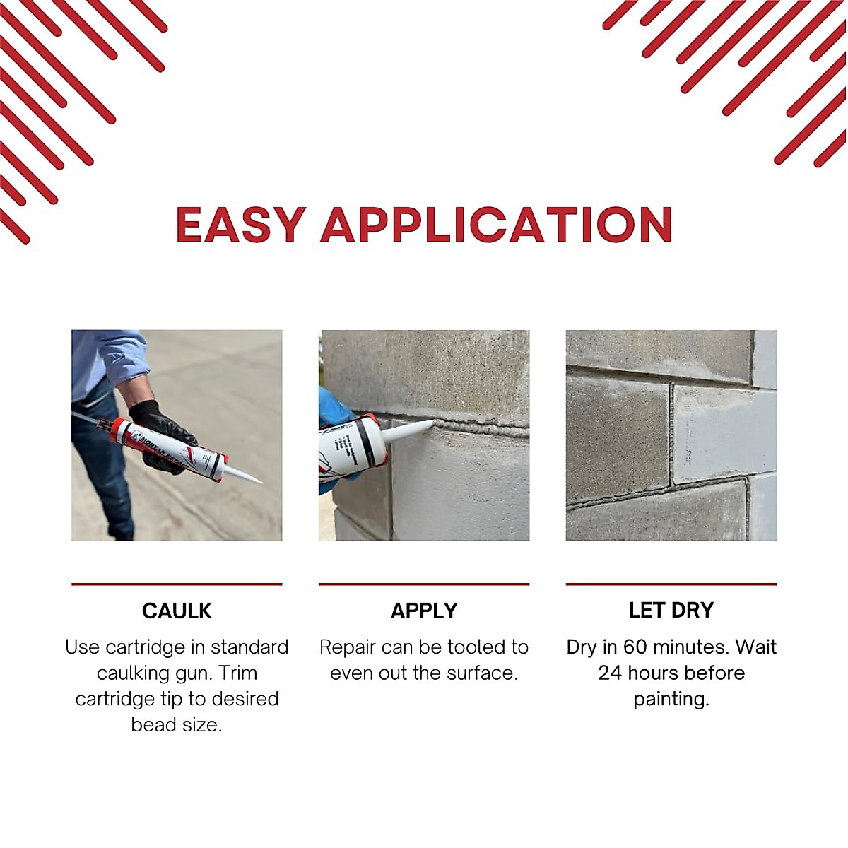 Akona Mortar Repair Tube - Tuckpointing, Sealing, & Repairing Stone, Brick, & Block Walls, Gray, Paintable, Fast Drying (10 Ounce, 1)