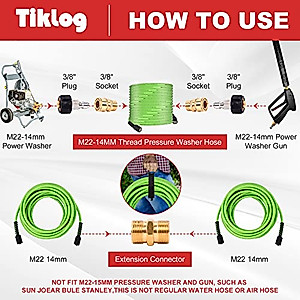 Pressure Washer Hose 100FT 1/4”, 4000 PSI Kink Resistant High Pressure Hose M22 14mm Thread, Flexible Extension Replacement Hose with 3/8 Quick Connect Adapters for Power Washing