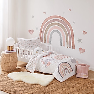 Levtex Baby - Rainbow Dreams Toddler Bed Set - Pink, Grey, Taupe, Tan and Coral - Rainbow Theme - 5 Piece Set - Quilt, Fitted Sheet, Flat Sheet, Pillow Case, Decorative Pilow