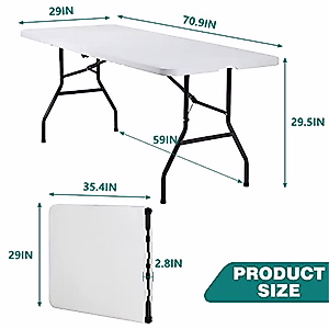 6FT Outdoor Dining Table Plastic Party Table Folding Table Picnic Camping Table for Parties Wedding BBQ Camping Dining Kitchen with Carrying Handle