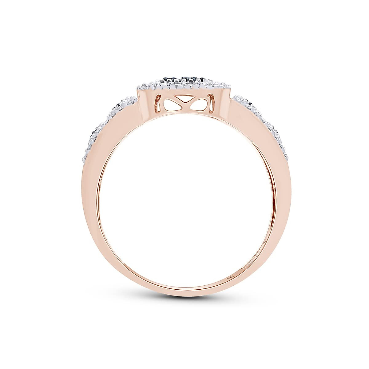 AFFY 1/10 Carat Round Cut Enhanced Blue And White Natural Diamond Square Frame Wedding Band In 14k Rose Gold Over 925 Sterling Silver (Clarity : I2-I3, Color : I-J, 0.10 Cttw) Size -4